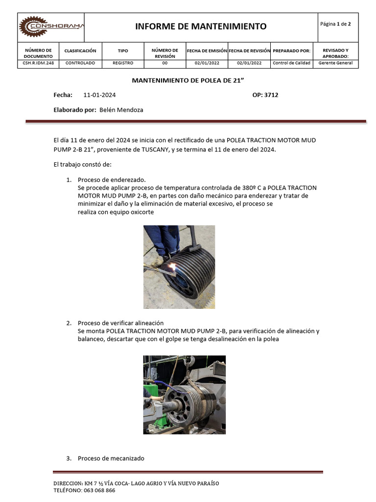 Csh.r.idm.248 Informe de Mantenimiento.. | PDF | Sector secundario de la economía | Procesos de ...