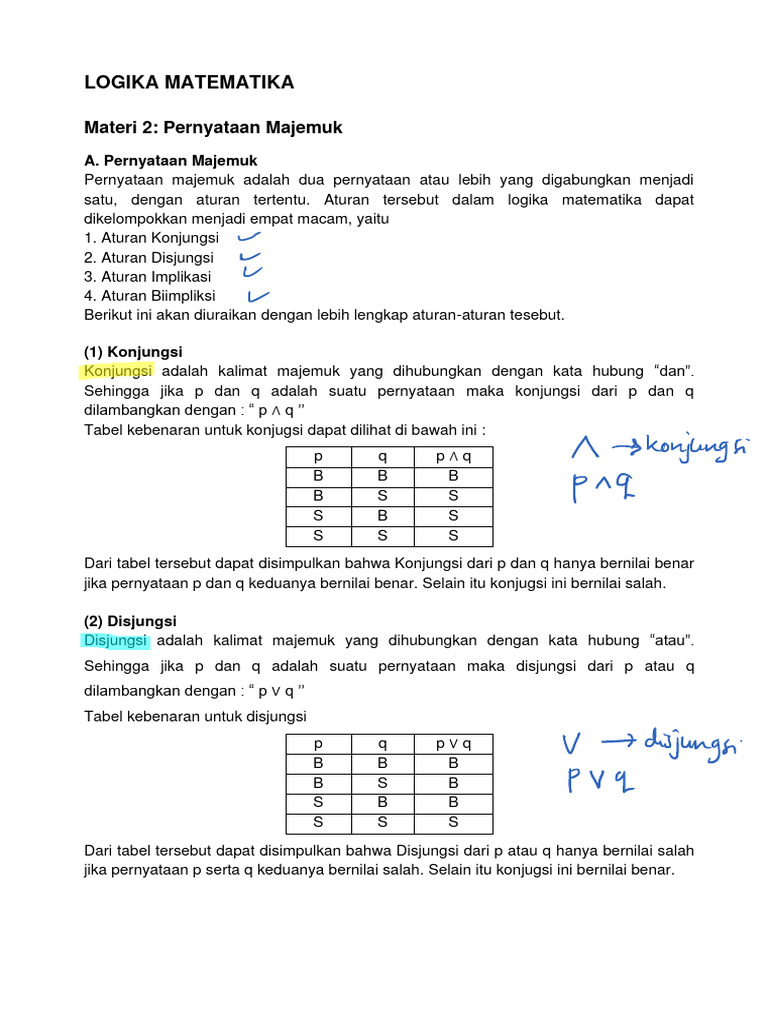 Materi 2 Logika Matematika - XI BDP-1 | PDF