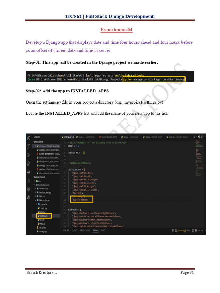 Experiment-04 Full Stack Django Search Creators | PDF | Directory (Computing) | Hypertext