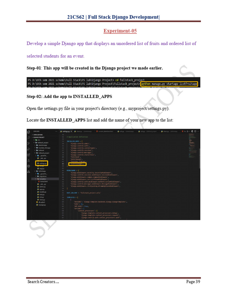 Experiment-05 Full Stack Django Search Creators | PDF | Directory (Computing) | Html Element