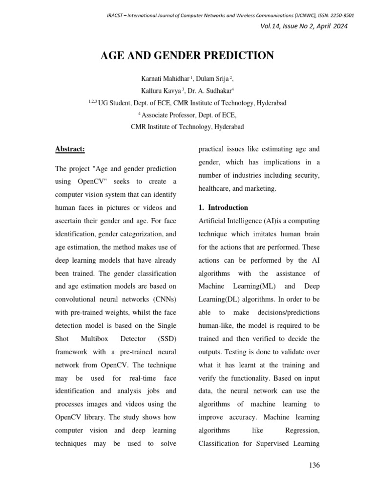 Age and Gender Prediction | PDF | Machine Learning | Deep Learning