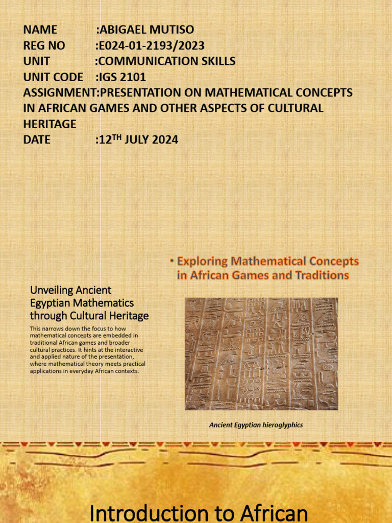 Presentation On Mathematical Concepts in African Games and Other ...