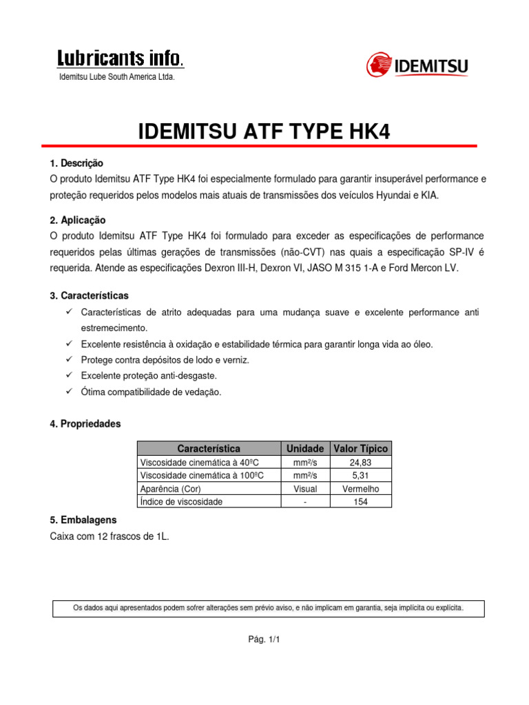 Idemitsu ATF Type HK4 | PDF