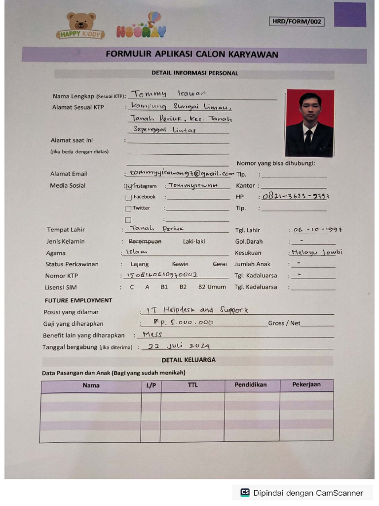 Form Data Diri | PDF