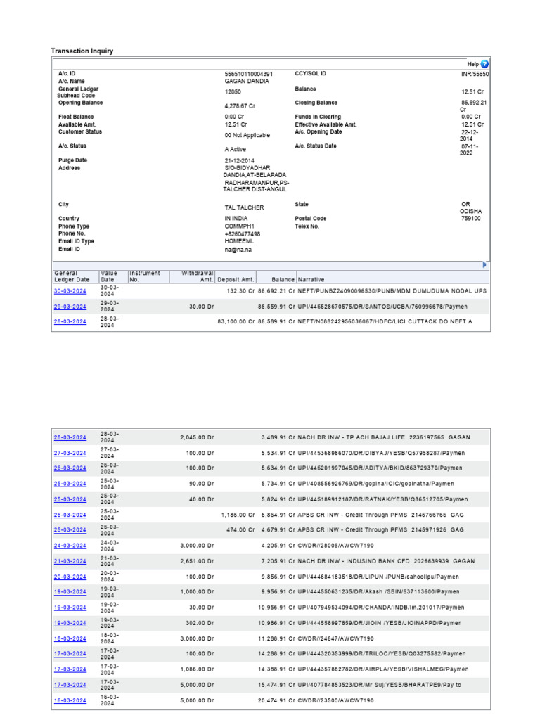 Bank Statement of Gagan Dandia | PDF | Economy Of India | Institutional ...