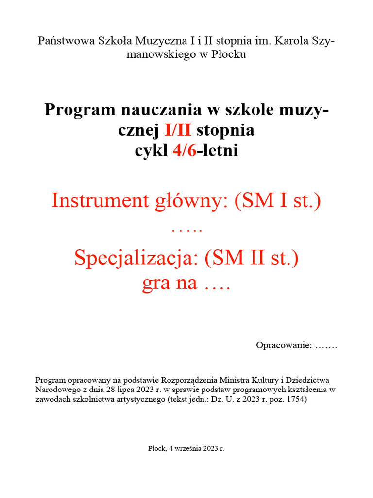 Program Nauczania Wzór Instrumenty | PDF