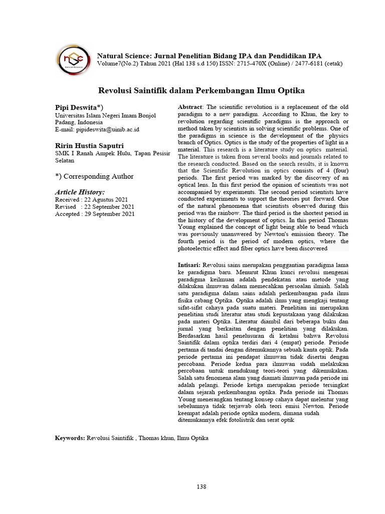 Jurnal Perkembangan Optik Tiap Periode Buk PIPI | PDF