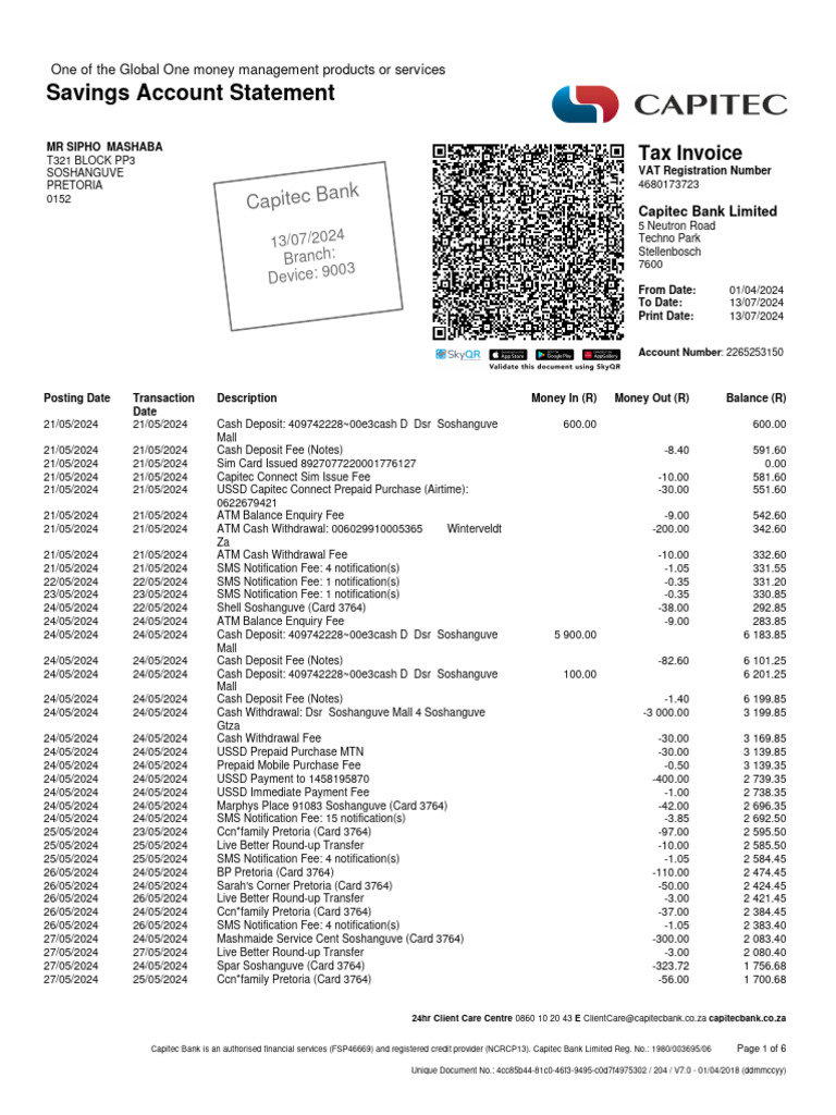 Account Statement 1 Apr 2024 To 13 Jul 2024 | PDF | Automated Teller Machine | Stored Value Card