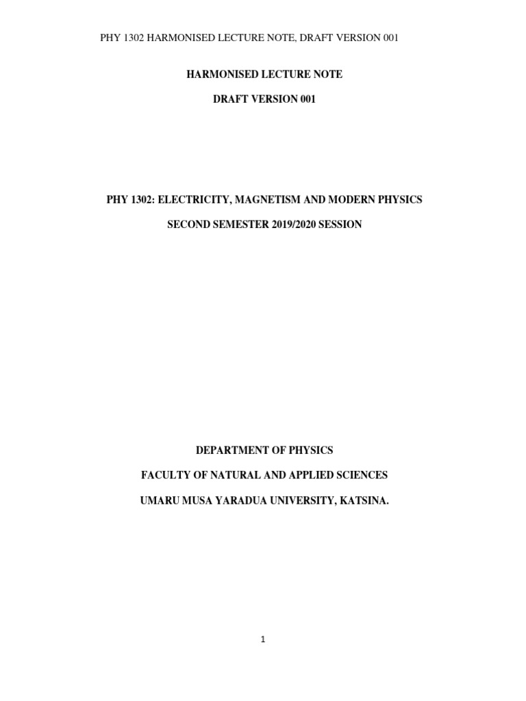 Phy 1302 Harmonised Note Draft 001 | PDF | Photoelectric Effect | Magnetism