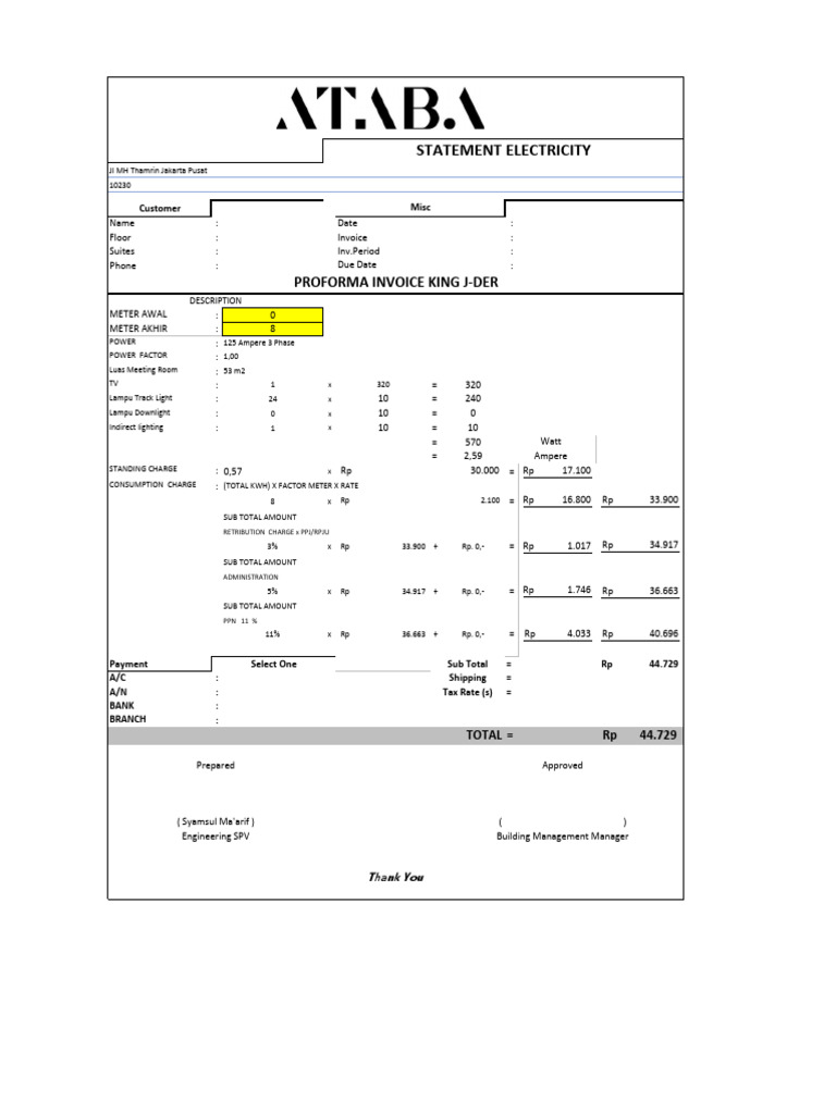 .PROFORMA INVOICE LISTRIK Meeting Room ALL 7kjj5 | PDF | Electric Power | Physical Quantities