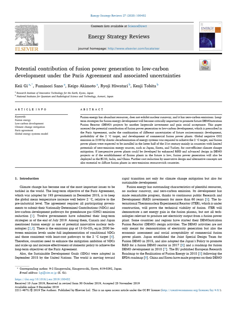 Potential contribution of fusion power generation to low-carbon ...