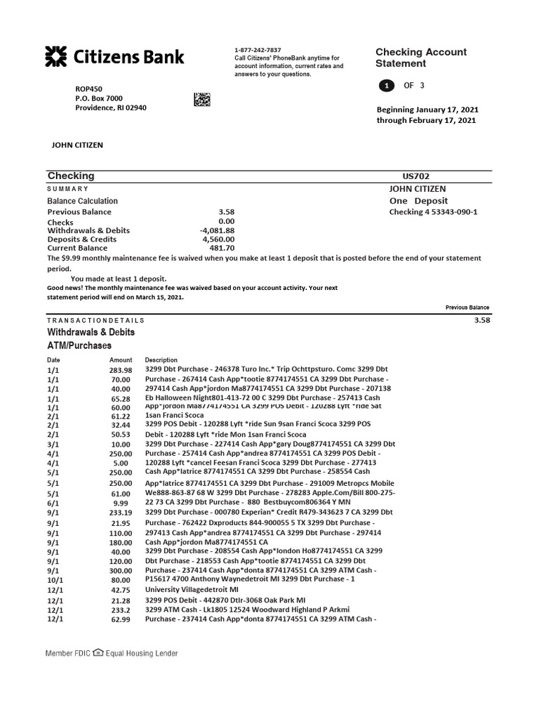 USA Citizens Bank | PDF | Overdraft | Transaction Account