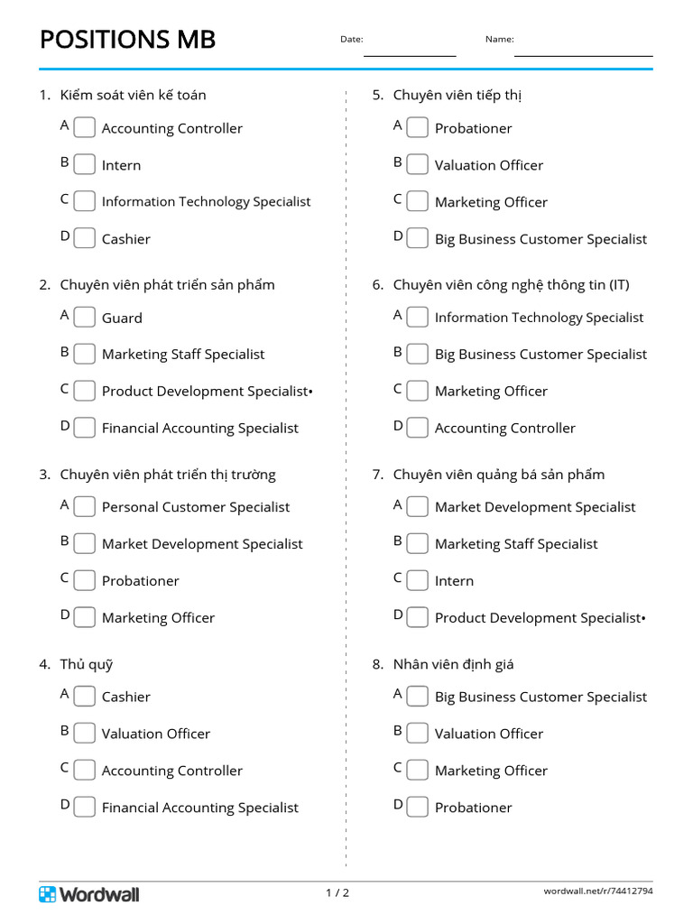Positions Mb Quiz | PDF