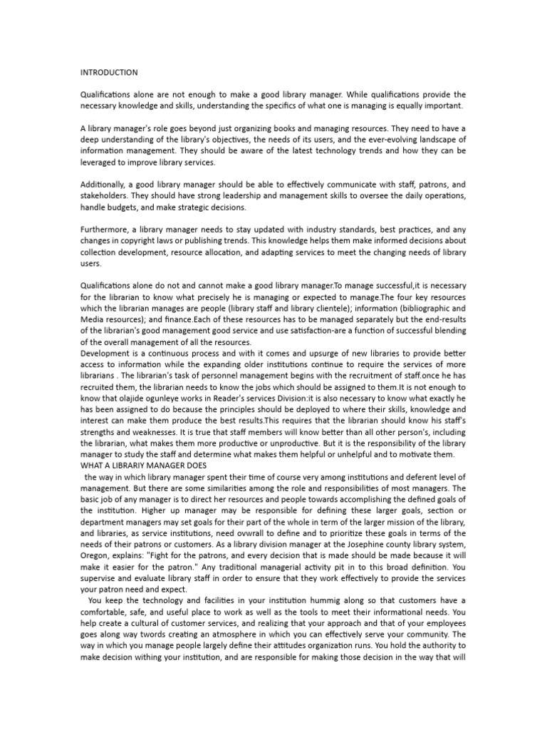 Management Assignment | PDF | Libraries | Librarian