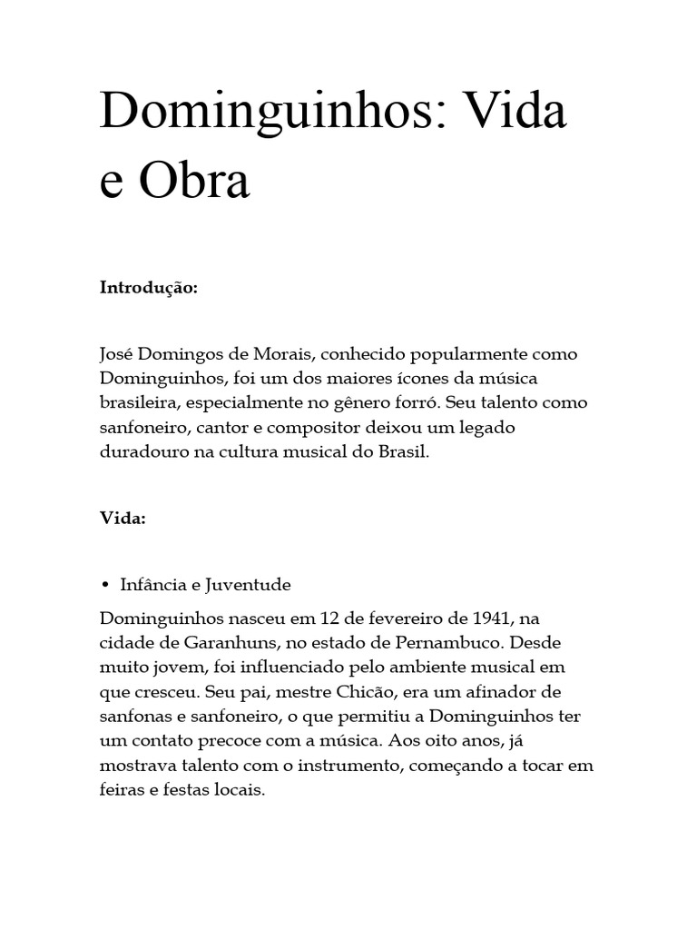Biografia de Dominguinhos: Vida e Música | PDF | Poesia