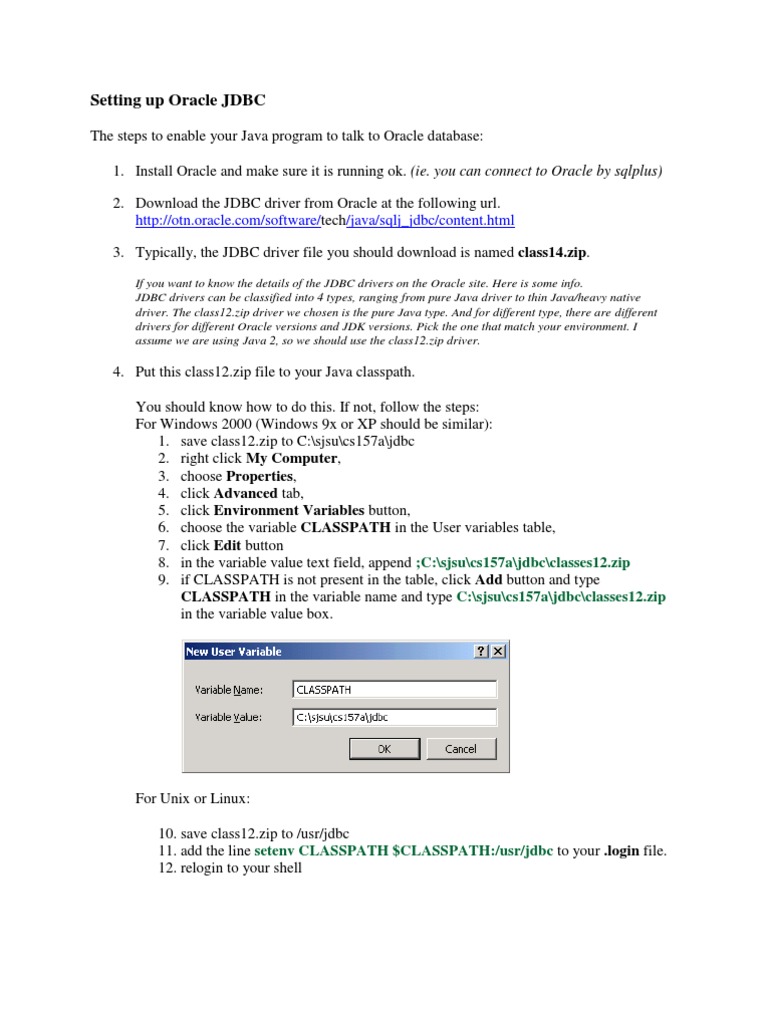 Setting Up Oracle JDBC | PDF | Oracle Database | Java (Programming Language)