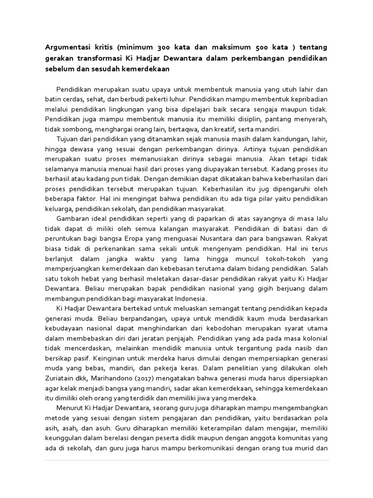Argumen Kritis Gerakan Transformasi K.H Dewantara | PDF | Ilmu Sosial ...