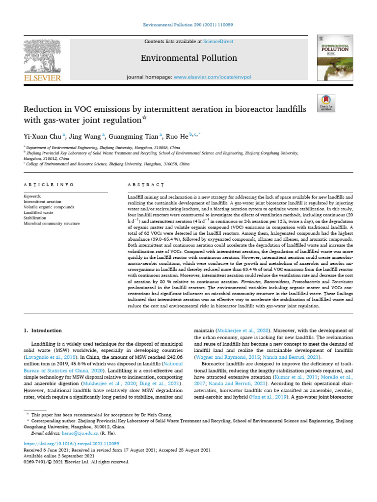 Reduction in VOC Emissions by Intermittent Aeration in Bio - 2021 ...