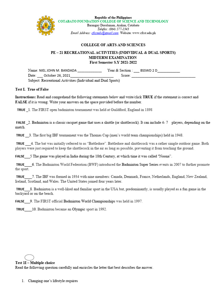 PE 21 Midterm Exam Physical-Fitness-and-Exercise-Programming | PDF | Anatomical Terms Of Motion ...
