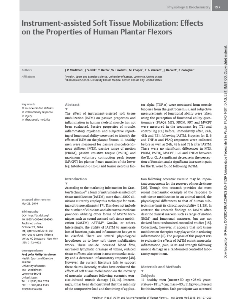 Instrument-Assisted Soft Tissue Mobilization Effects On The Properties of Human Plantar Flexors ...