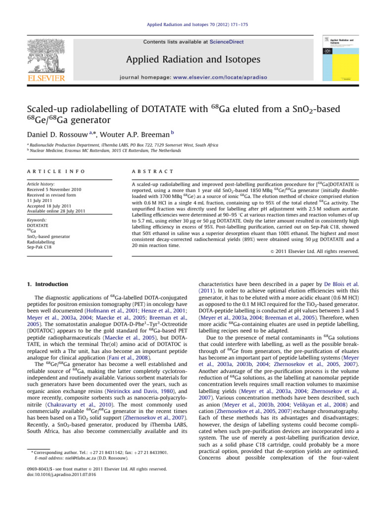 Optimized 68Ga-DOTATATE Radiolabelling | PDF | High Performance Liquid ...