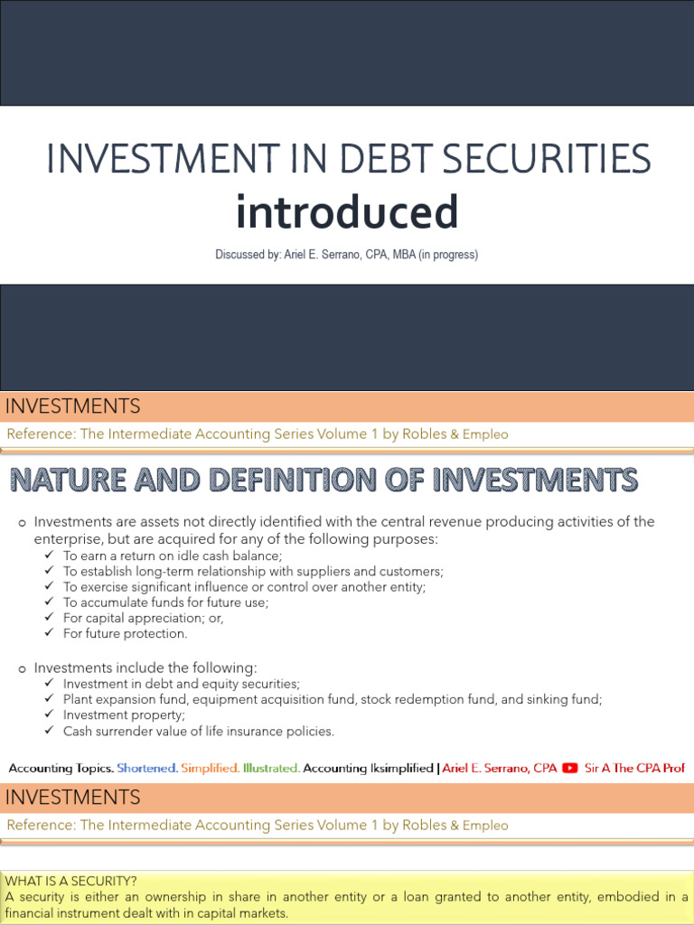 Investment in Debt Securities | PDF | Securities (Finance) | Bonds ...