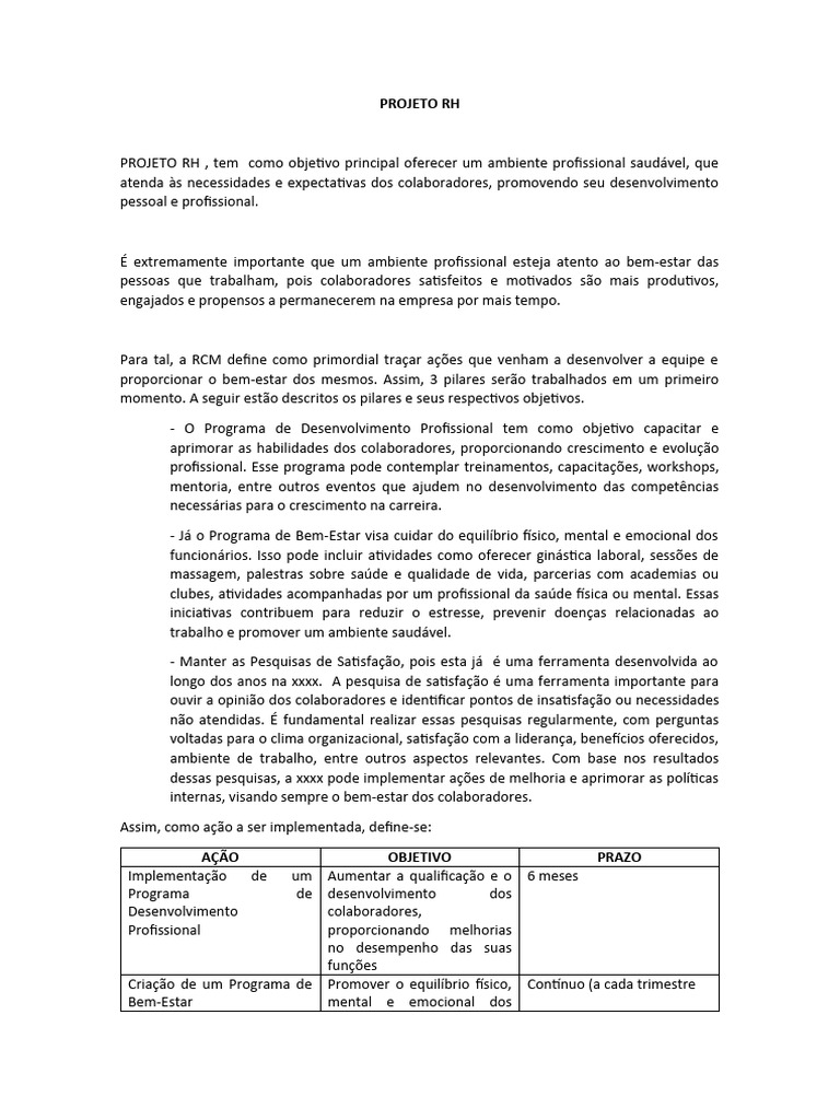 Projeto RH | PDF | Gestão de recursos humanos