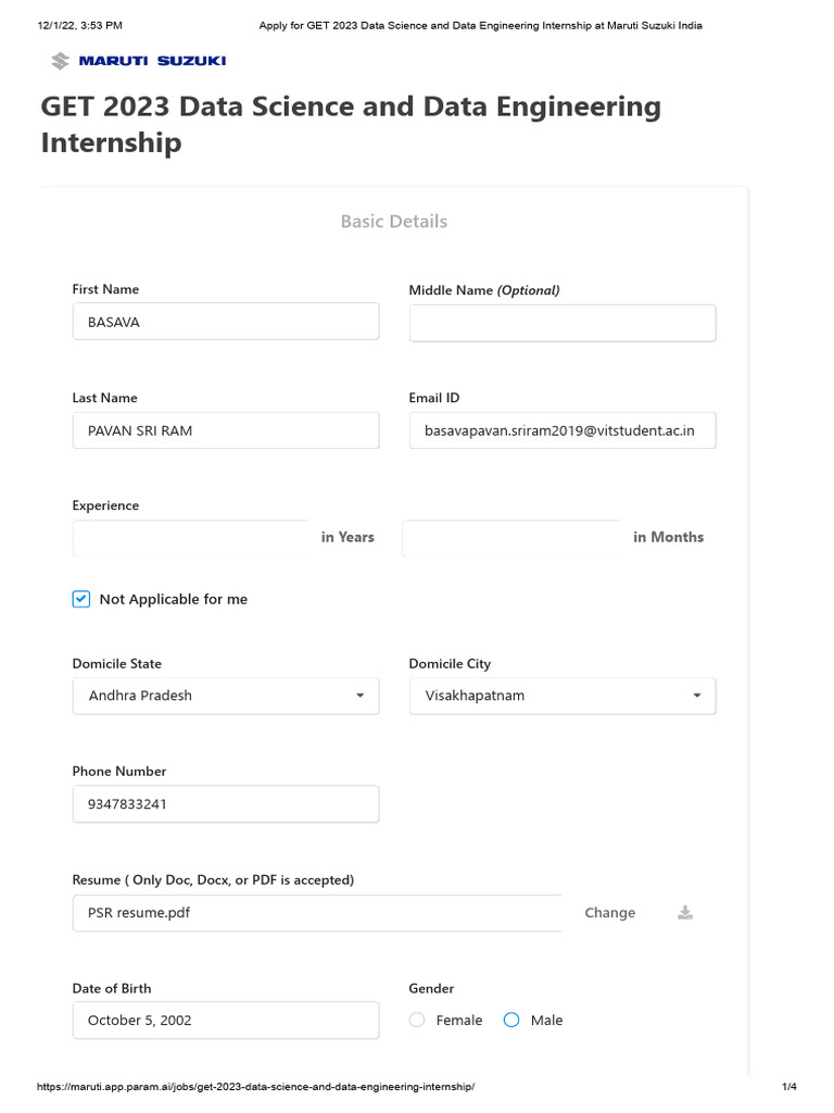 Apply For GET 2023 Data Science and Data Engineering Internship at Maruti Suzuki India | PDF ...