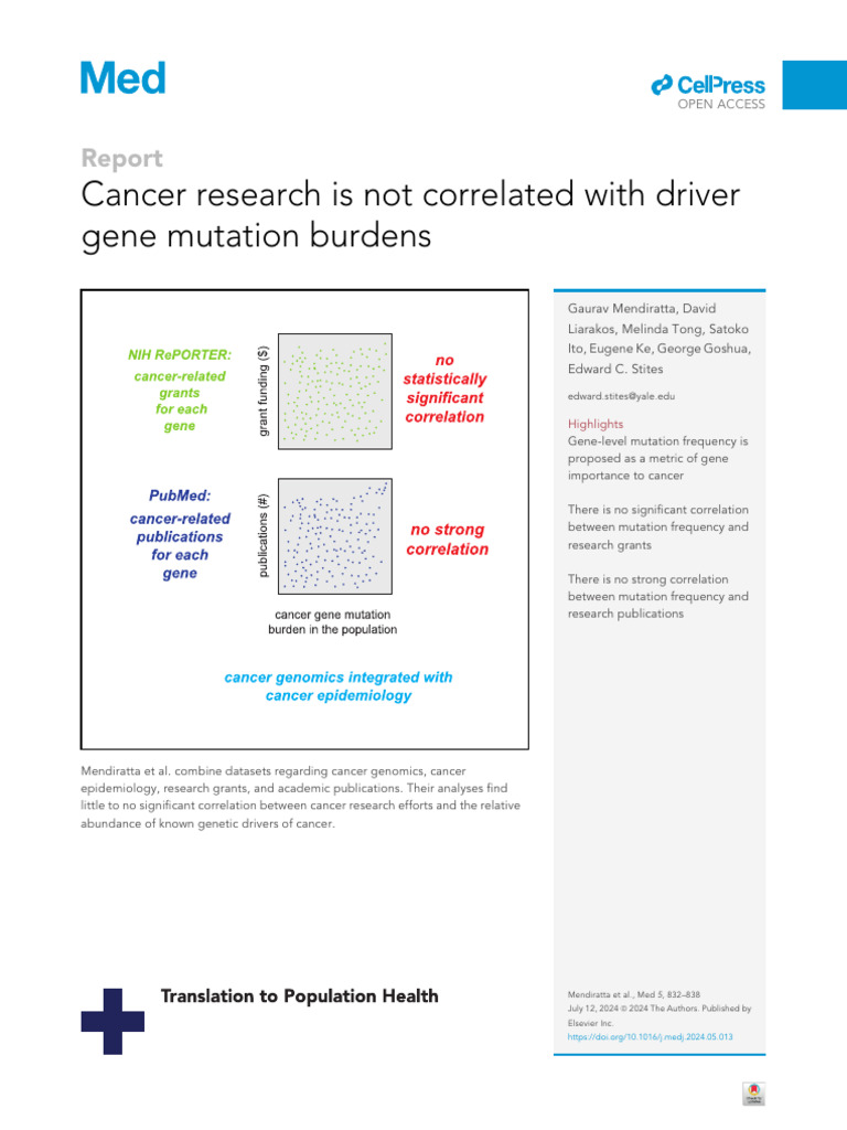 Cancer Research Is Not Correlated With Driver Gene | PDF | Mutation ...