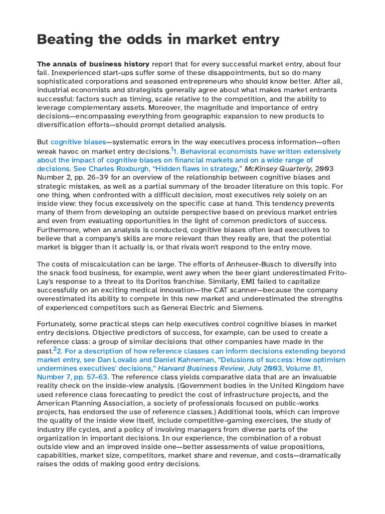 Beating The Odds in Market Entry | PDF | Car | Bias