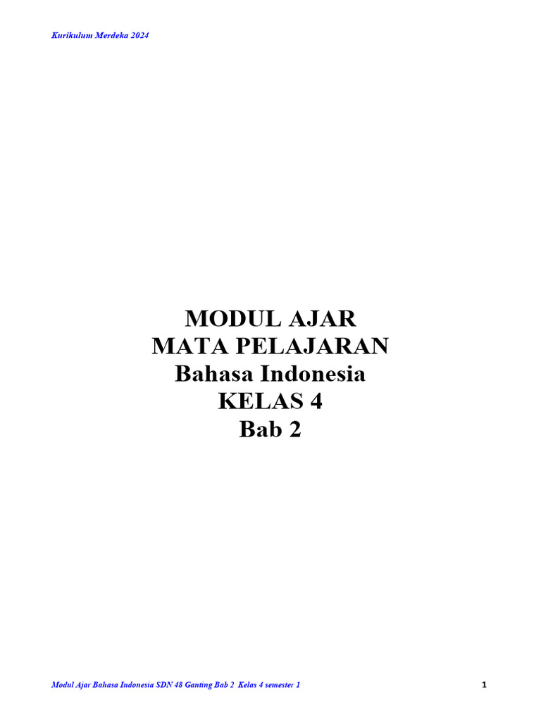 Modul Ajar Bhs Indonesia Kelas 4 Bab 2 Pdf