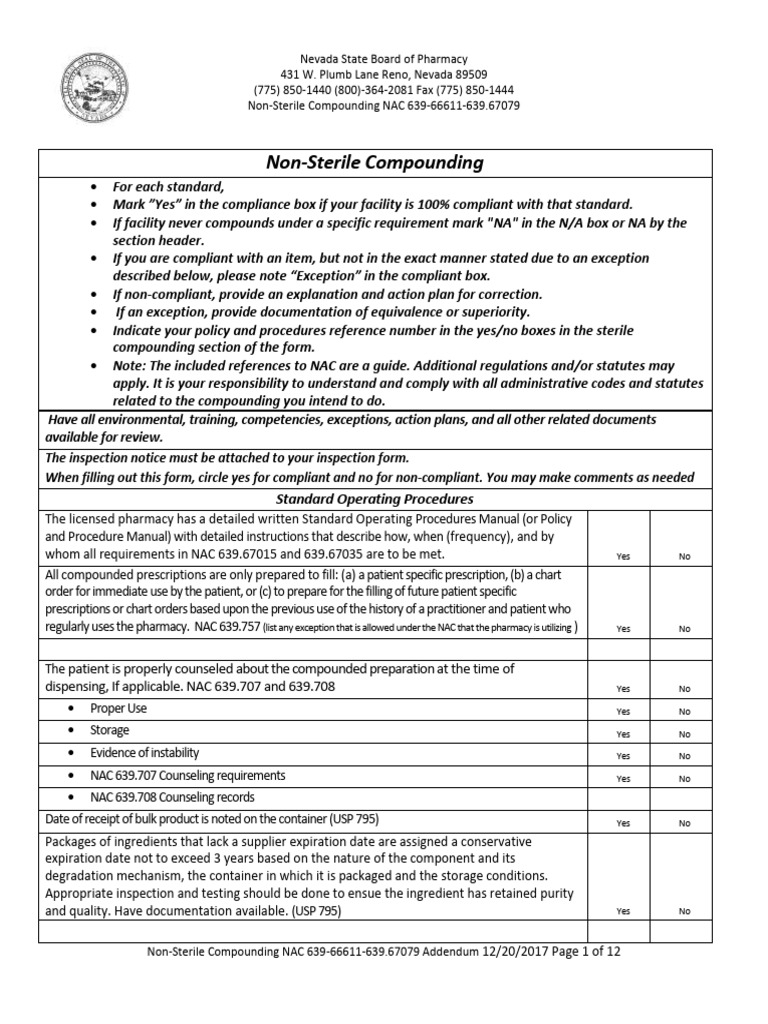 Non-Sterile Compounding Form | PDF | Pharmacy | Pharmaceutical Formulation