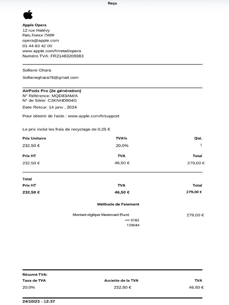 Facture AirPods Pro 2 | PDF