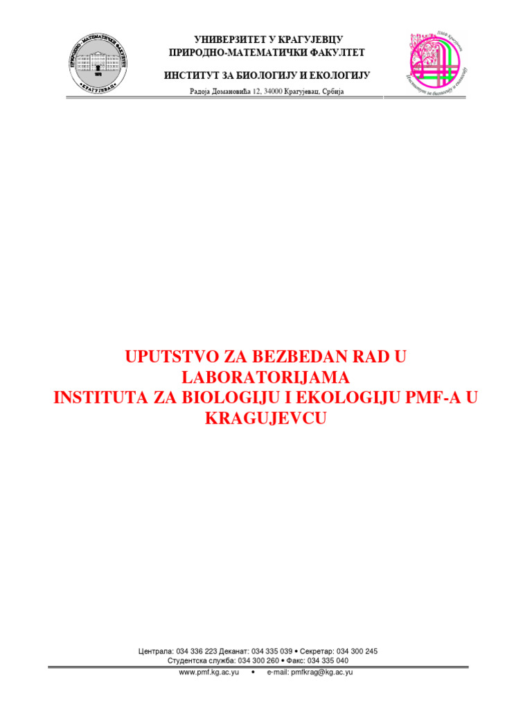 Uputstvo Za Bezbedan Rad U Laboratorijama Instituta Za Bi | PDF