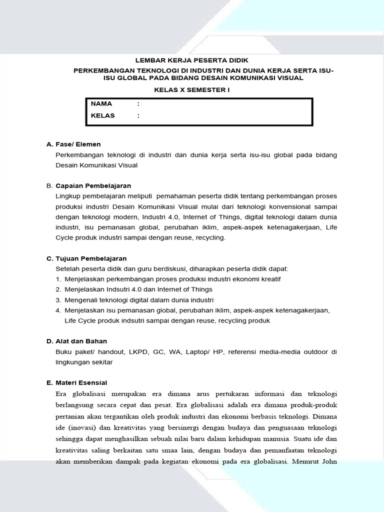 LKPD DAN ASSESMEN-DASAR DKV-Industri 4.0 | PDF | Game & Aktivitas ...