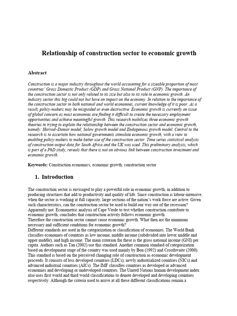 Relationship of Construction Sector To Economic Growth (Edited) | PDF ...