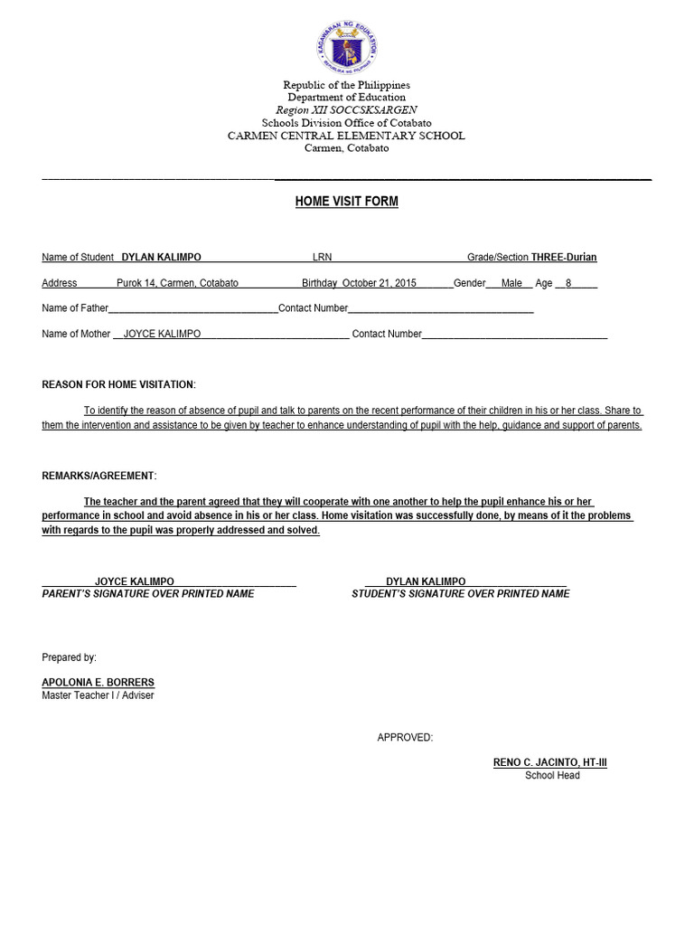 Home Visitation Form | PDF
