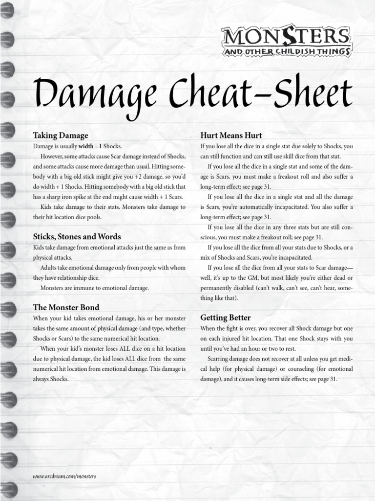 Monsters Damage Cheat-Sheet | PDF | Sports & Recreation