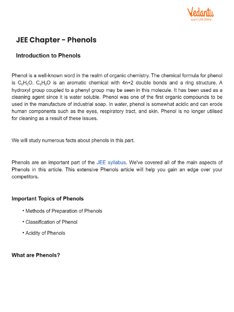 JEE Chapter - Phenols | PDF