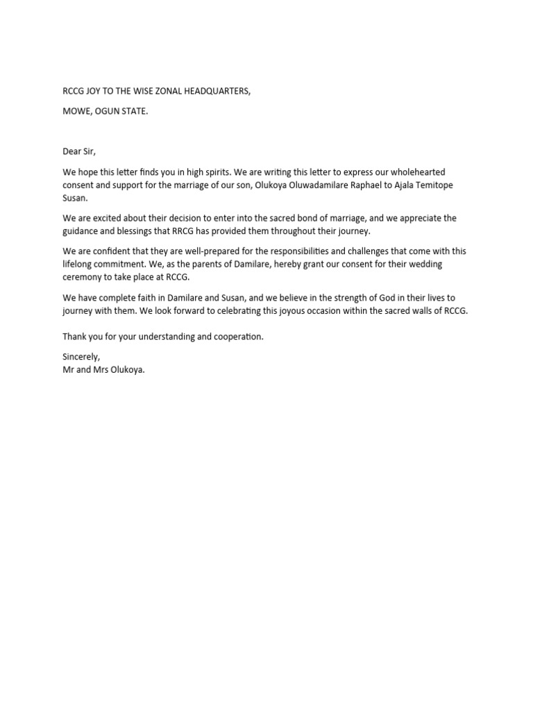 Marriage Consent Letter | PDF | Religion & Spirituality | Lifestyle