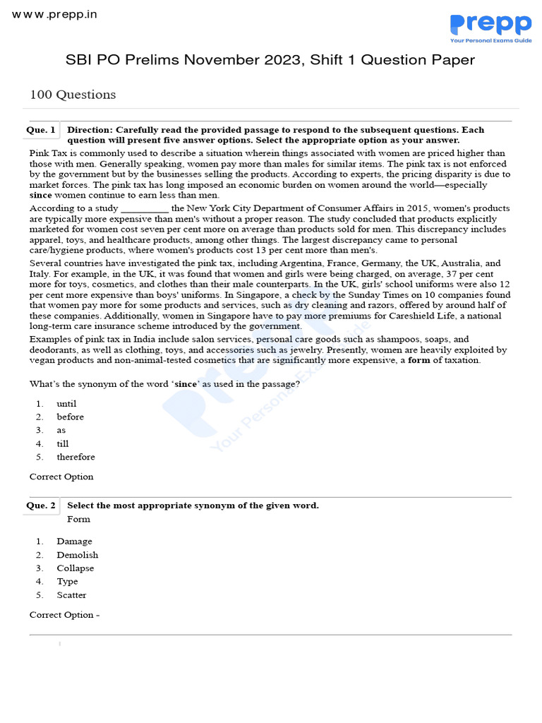 SBI - PO - Prelims - Memory - Based - Paper - Held - On - 01 - Nov ...