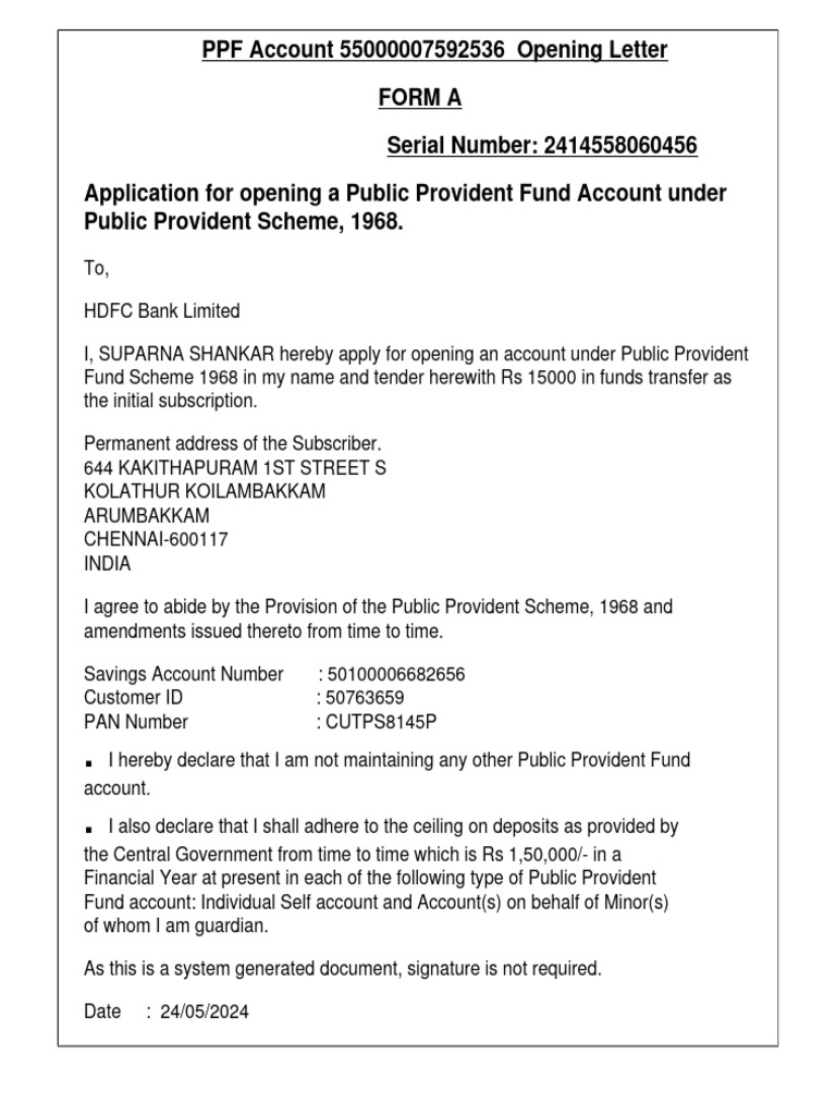PPF Account Opening Application | PDF