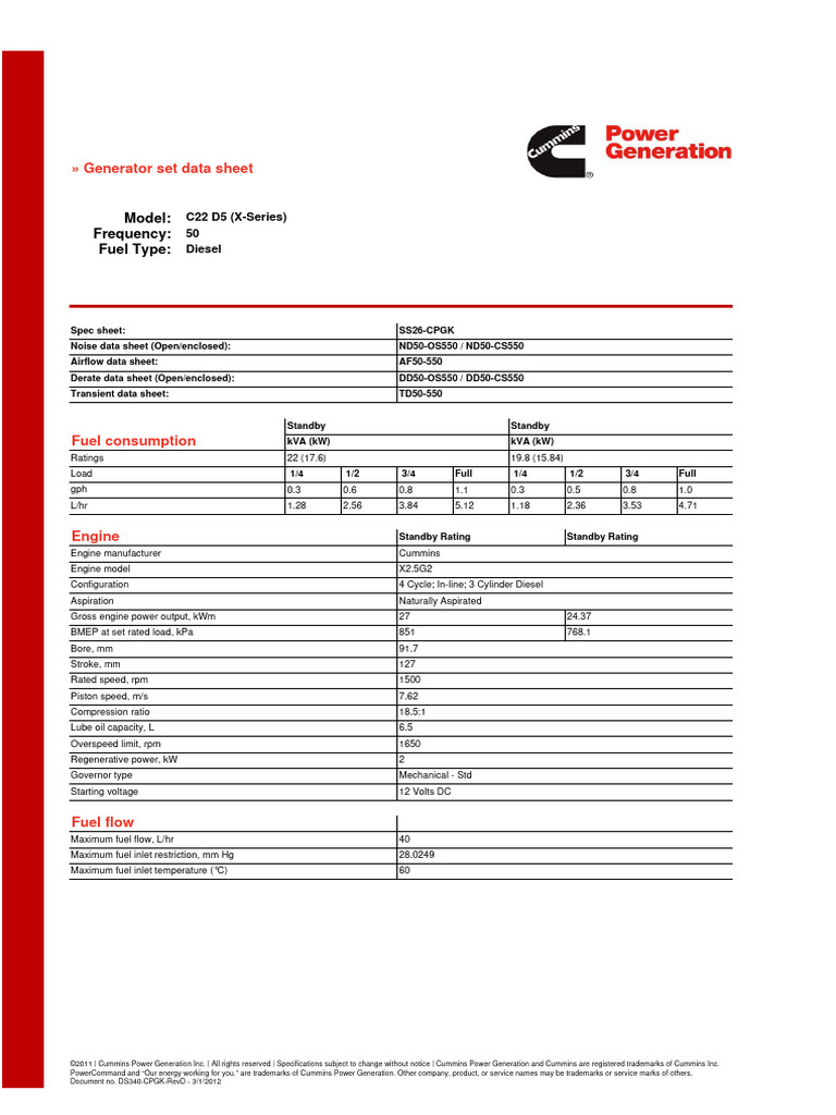 Data Sheet Genset C22 D5 | PDF | Diesel Engine | Engines