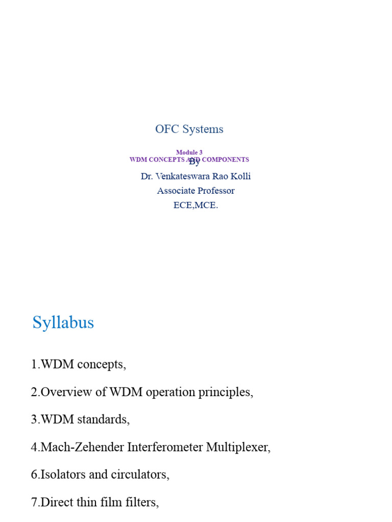 Module 3.WDM CONCEPTS AND COMPONENTS | PDF | Wavelength Division Multiplexing | Polarization (Waves)