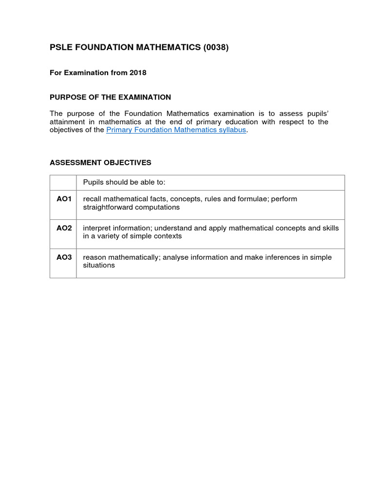 2024 Psle Fmath 0038 Exam Syllabus | PDF | Multiple Choice | Science