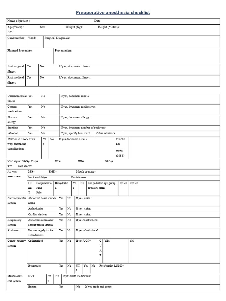 Anesthesia Checklist | PDF | Cardiology | Cardiovascular System