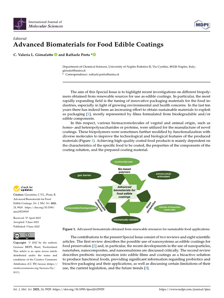 Advanced Biomaterials For Food Edible Coatings | PDF | Biomaterial | Starch