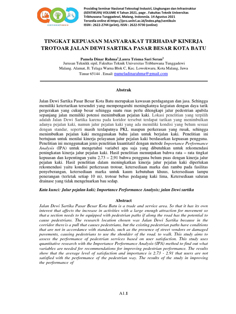 Kepuasan Trotoar Dewi Sartika | PDF | Sains & Matematika | Teknologi ...