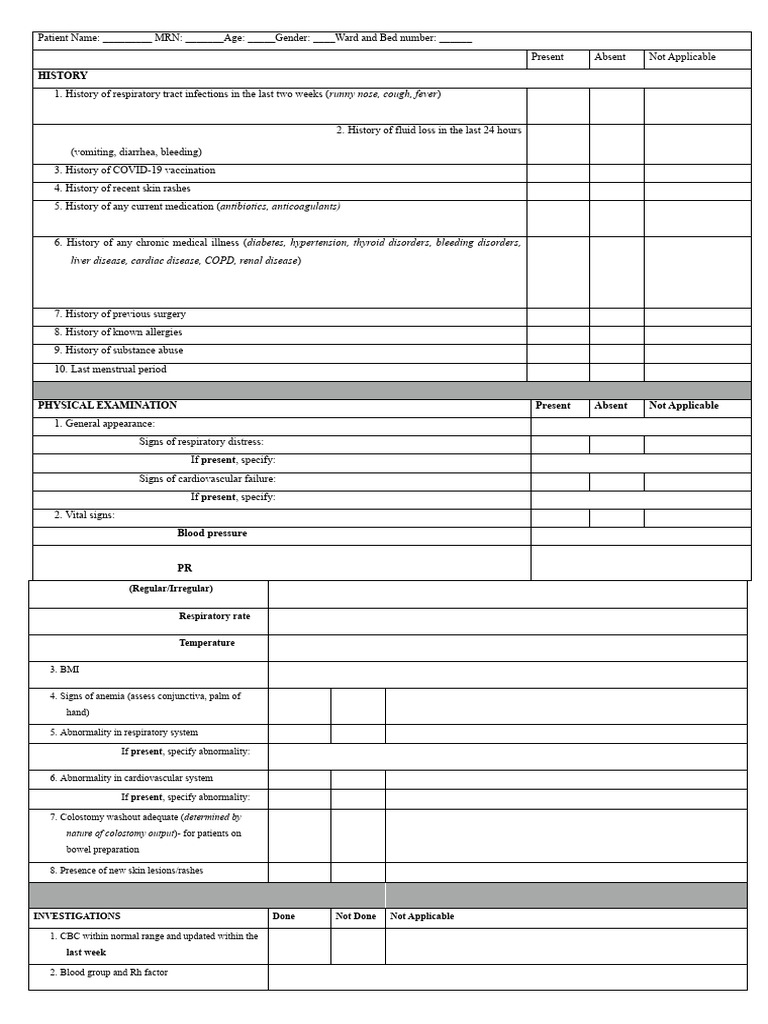 Surgical Preoperative Checklist For Adult Patients | PDF | Surgery ...