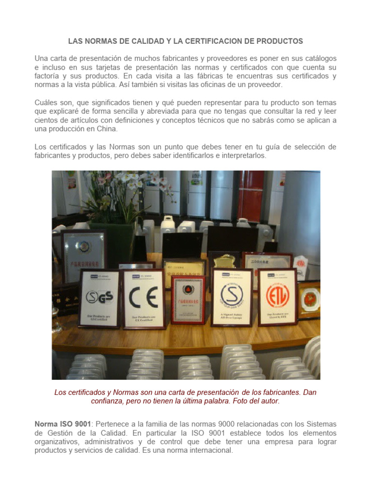 Las Normas de Calidad y La Certificacion de Productos | PDF | Calidad ...